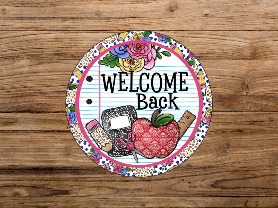 Welcome Back Teacher Sign - Pencil Wreath Sign - Apple - Floral Teacher ...