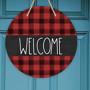 Welcome Buffalo Plaid Welcome Sign, Door Hanger, Door Decor, Wreath ...