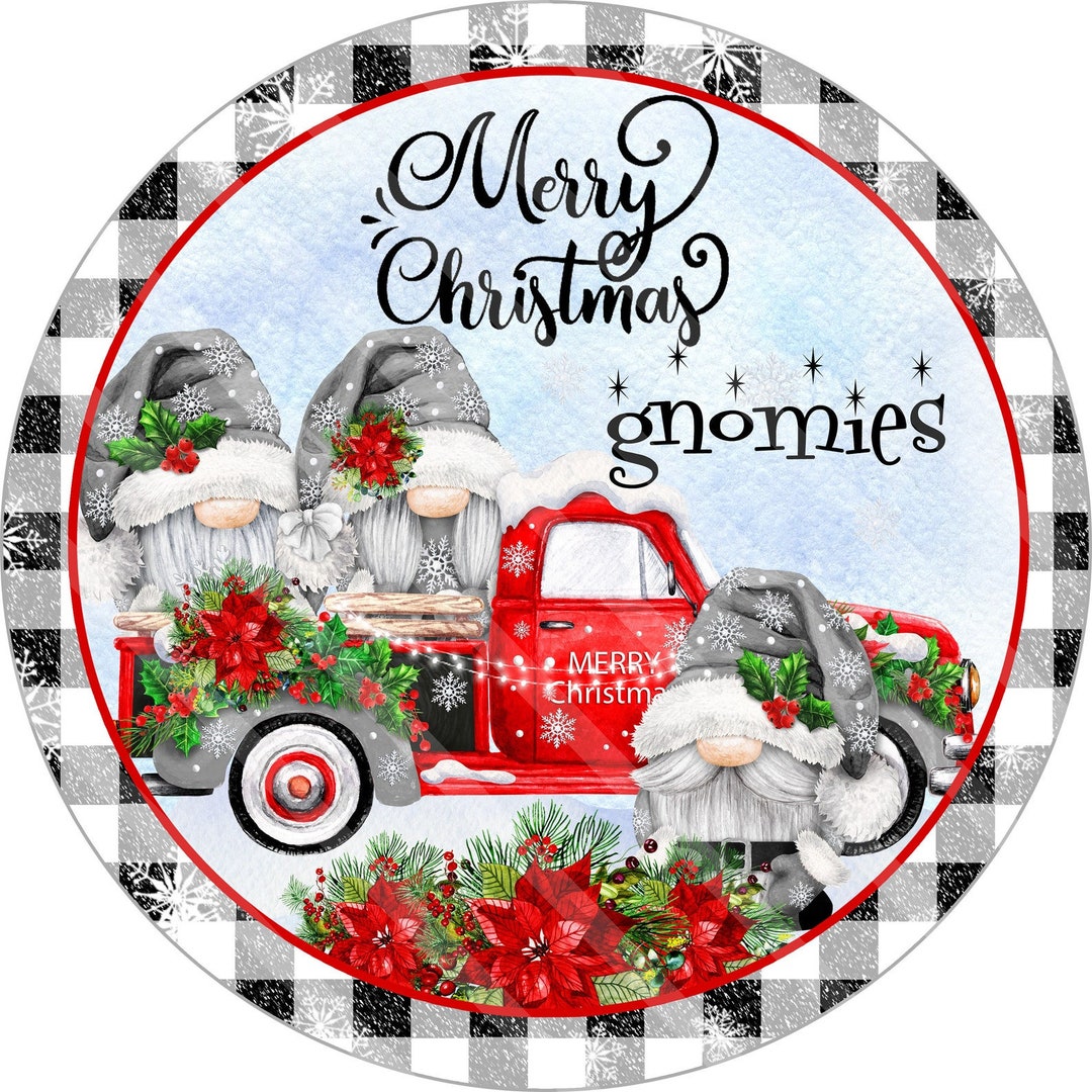 Merry Christmas Gnomies Christmas Sign, Red Truck, Door/ Wreath Sign ...