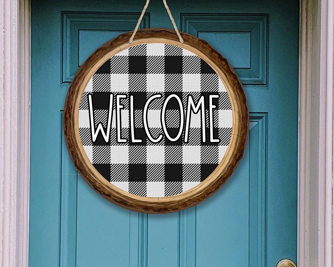 Christmas Faux Wood and Buffalo Plaid Welcome Sign Door - Etsy