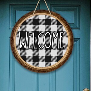Christmas Faux Wood and Buffalo Plaid Welcome Sign Door - Etsy