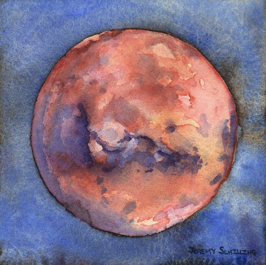 Watercolor Mars Watercolor Painting Art Print Red Planet Wall Art for ...