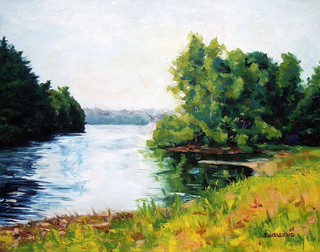 Lake Scene Art Print of Landscape Oil Painting Home Decor Fine Art ...