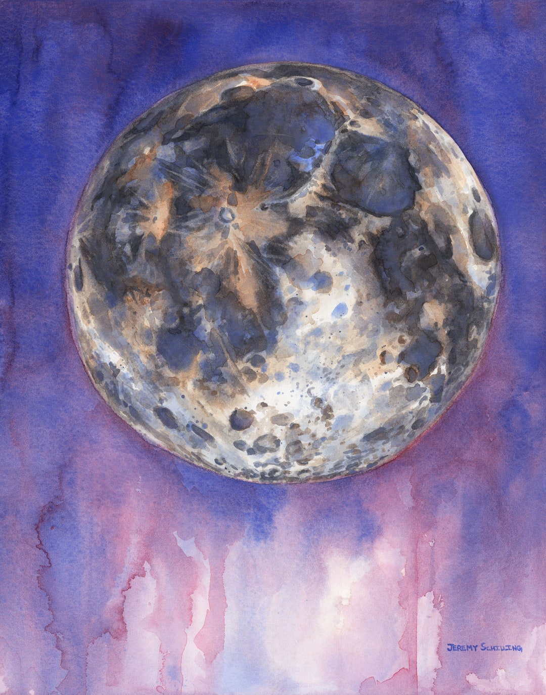 Moon Watercolor Painting Art Print Full Moon Watercolor Wall Art for ...