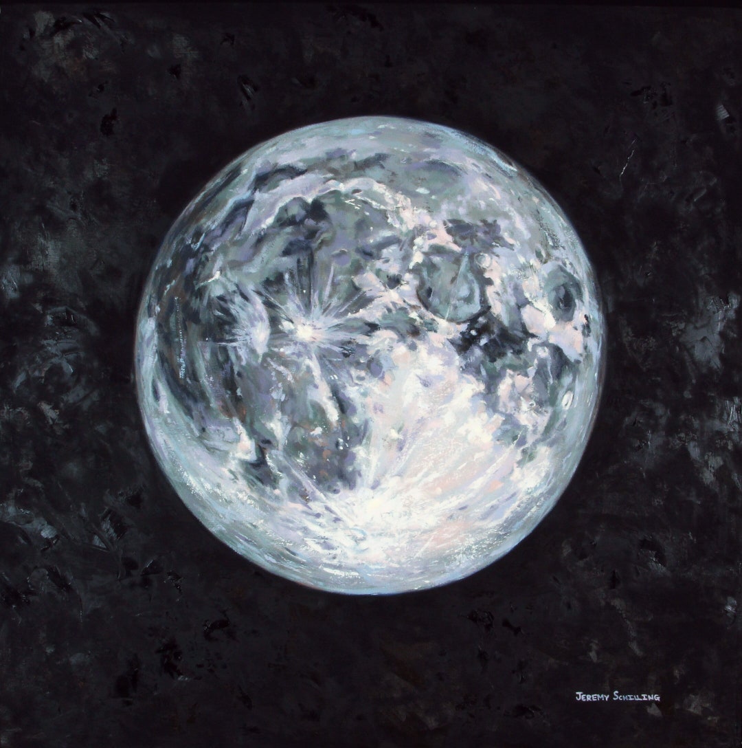 Moon Oil Painting Art Print Night Sky Full Moon Home Decor Wall Art for ...