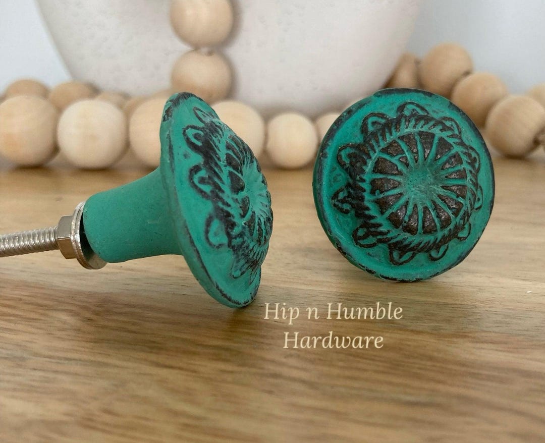 Teal Rustic Wheel Metal Knob - Etsy