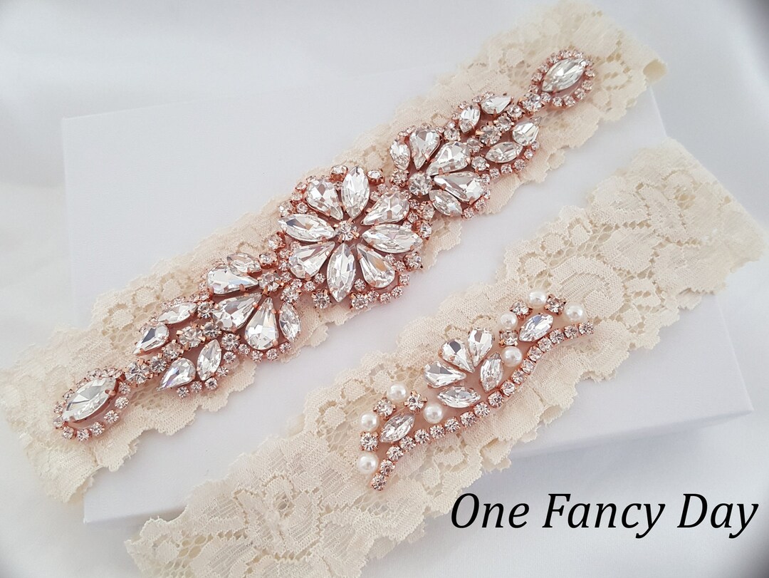 Crystal Pearl Wedding Garter Set, Stretch Lace Garter, Rhinestone ...