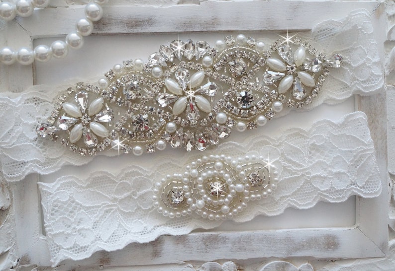 Wedding Garter Set, Bridal Garter Set, Vintage Wedding, Pearl Garter ...