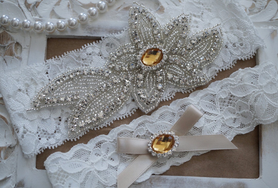 Wedding Garter Set, Bridal Garter Set, Vintage Wedding, Ivory Lace ...