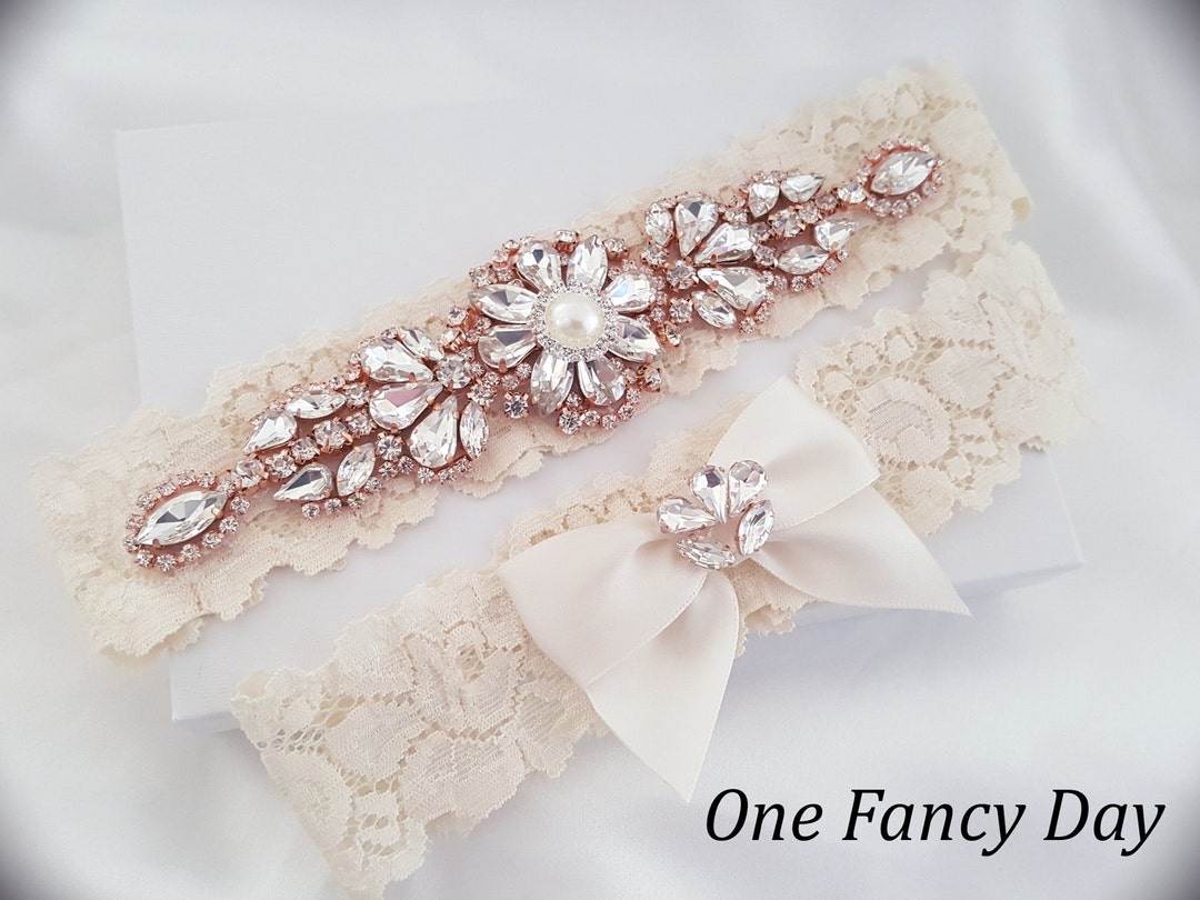 Crystal Pearl Wedding Garter Set, Stretch Lace Garter, Rhinestone ...