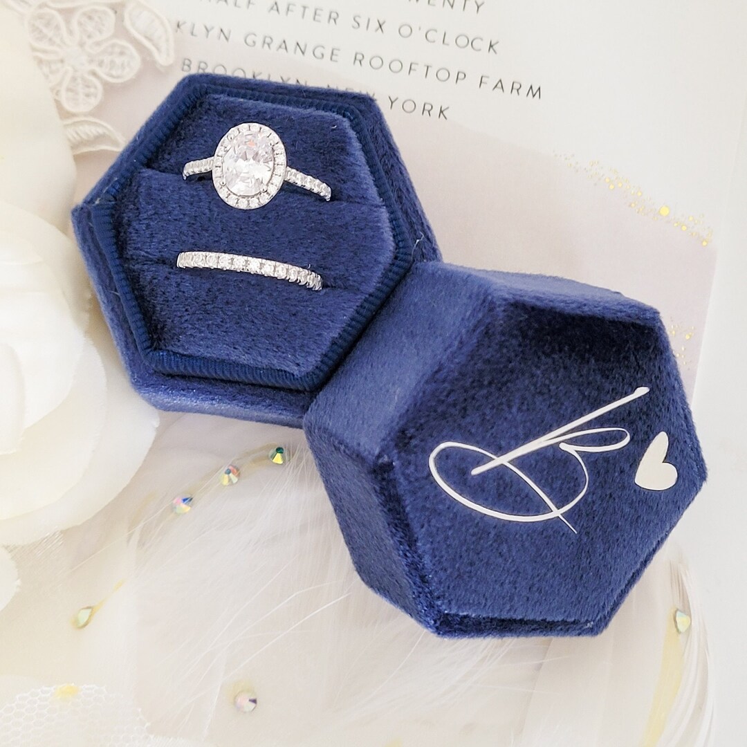 Custom Velvet Wedding Ring Box | Monogram Ring Bearer | Personalized ...