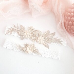 Wedding Garter for Bride. Champagne Bride Garter. Custom Embroidered ...