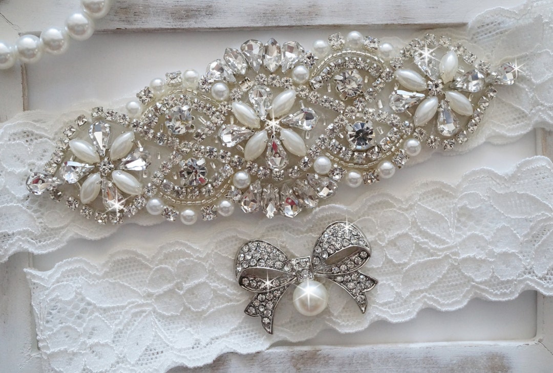 Wedding Garter Set, Bridal Garter Set, Vintage Wedding, Pearl Garter ...