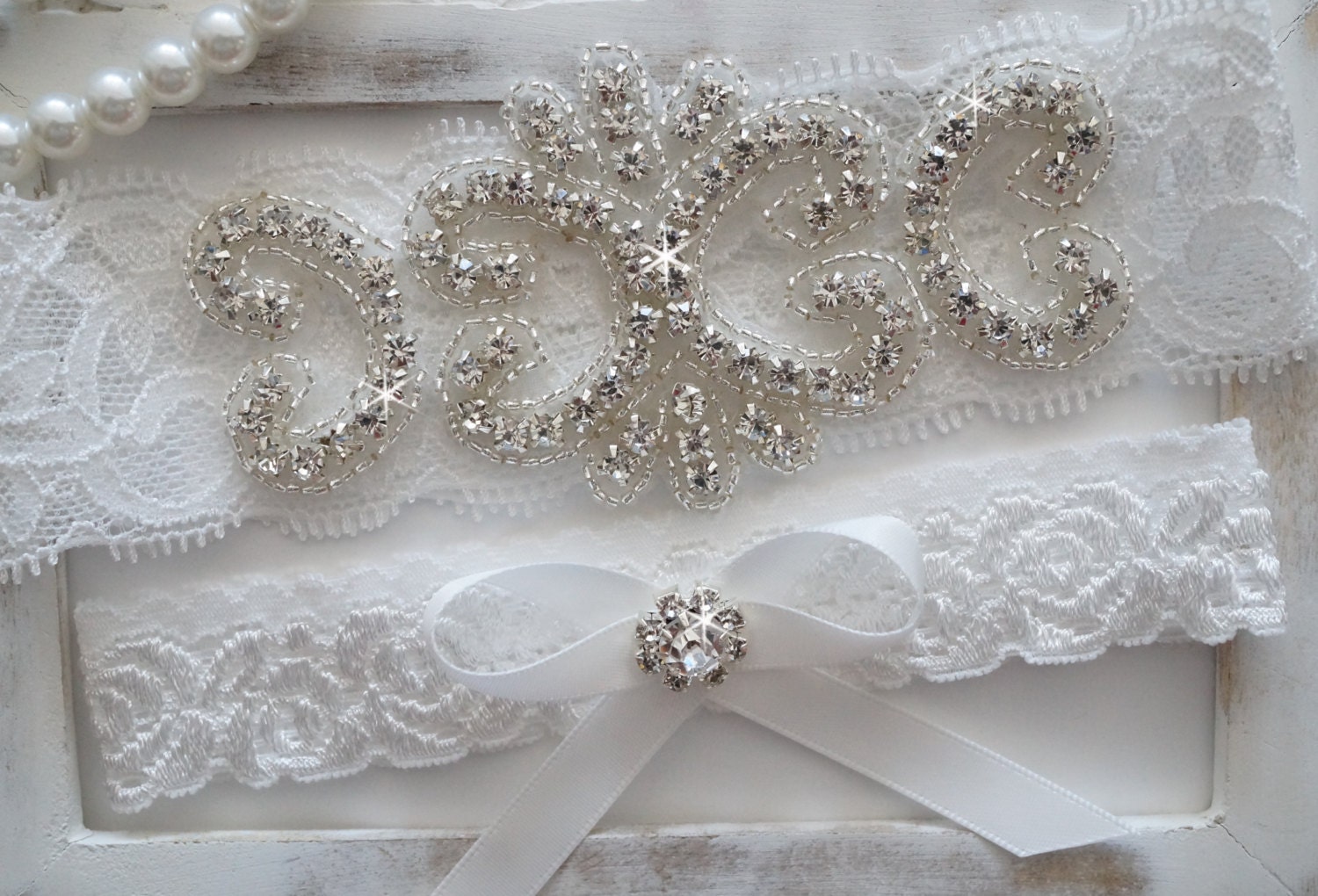 Wedding Garter Set, Bridal Garter Set, Vintage Wedding, Crystal Garter ...