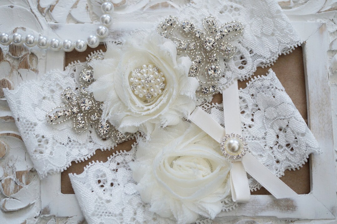 Wedding Garter Set, Bridal Garter Set, Vintage Wedding, Ivory Lace ...