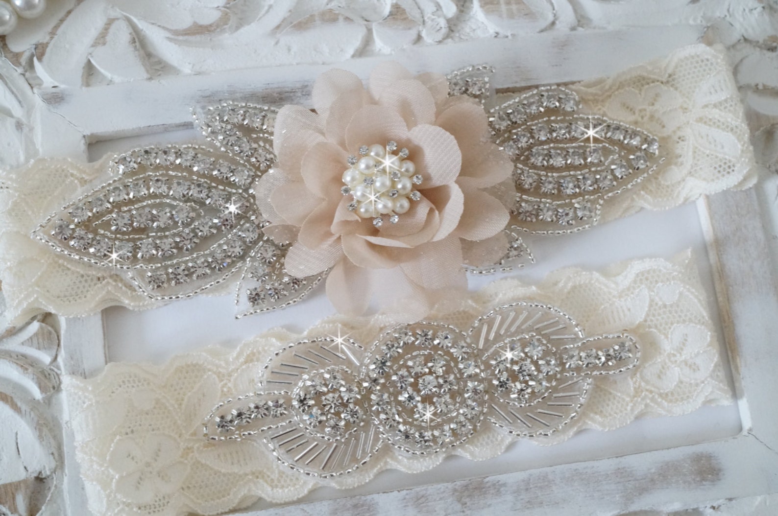 Rustic Garter Set, Ivory Wedding Garter Set, Lace Bridal Garter, Rustic ...