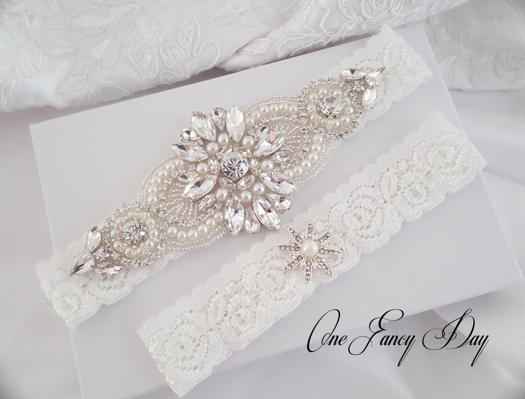 Wedding Garter Set, Bridal Garter Set, Lace Garter Set, Crystal Bridal ...