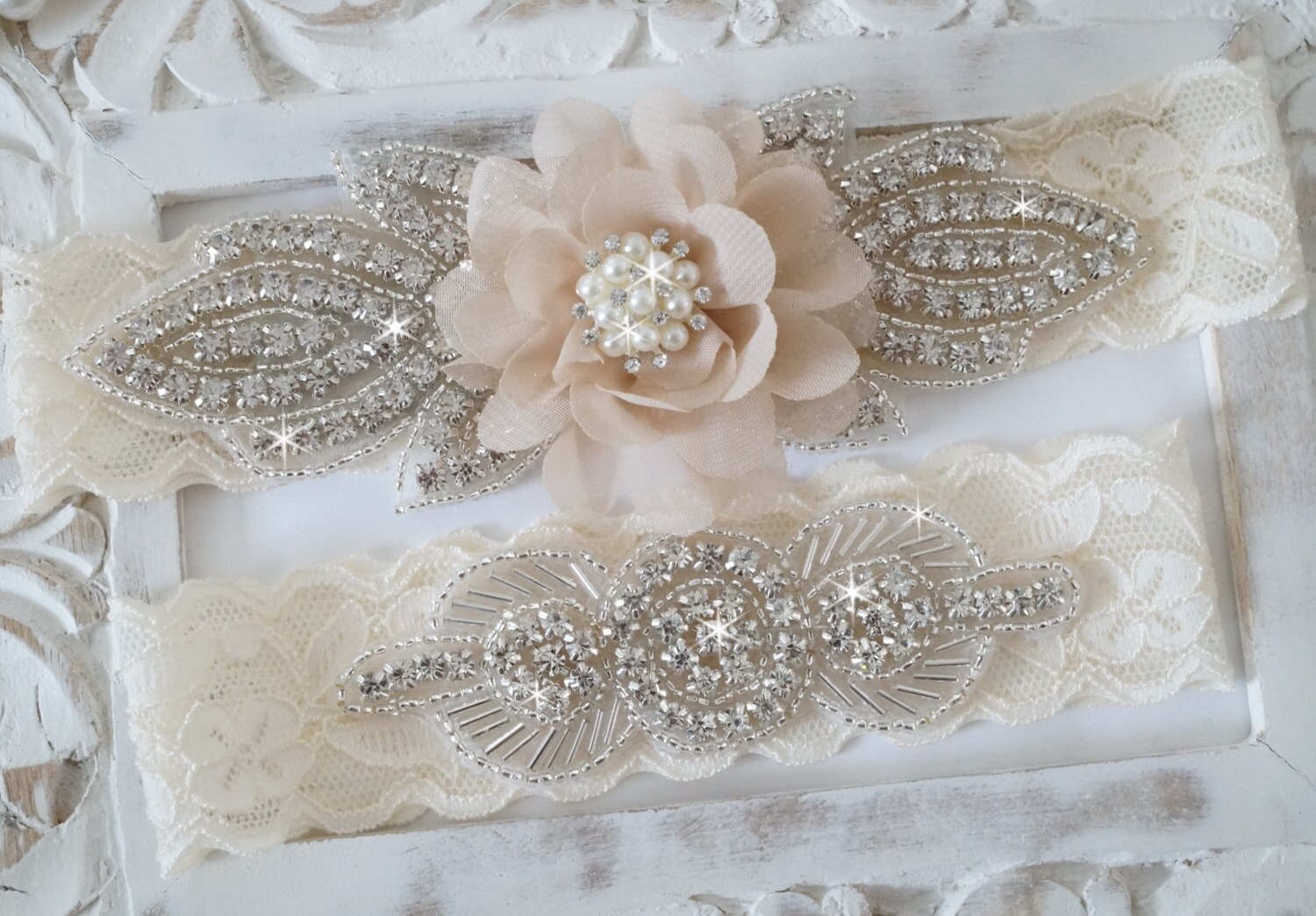 Rustic Garter Set Ivory Wedding Garter Set Lace Bridal - Etsy