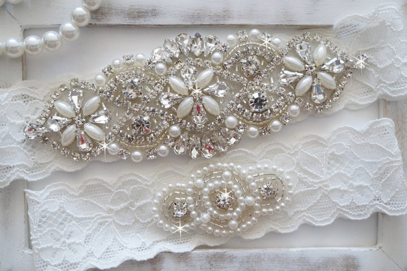 Wedding Garter Set, Bridal Garter Set, Vintage Wedding, Pearl Garter ...