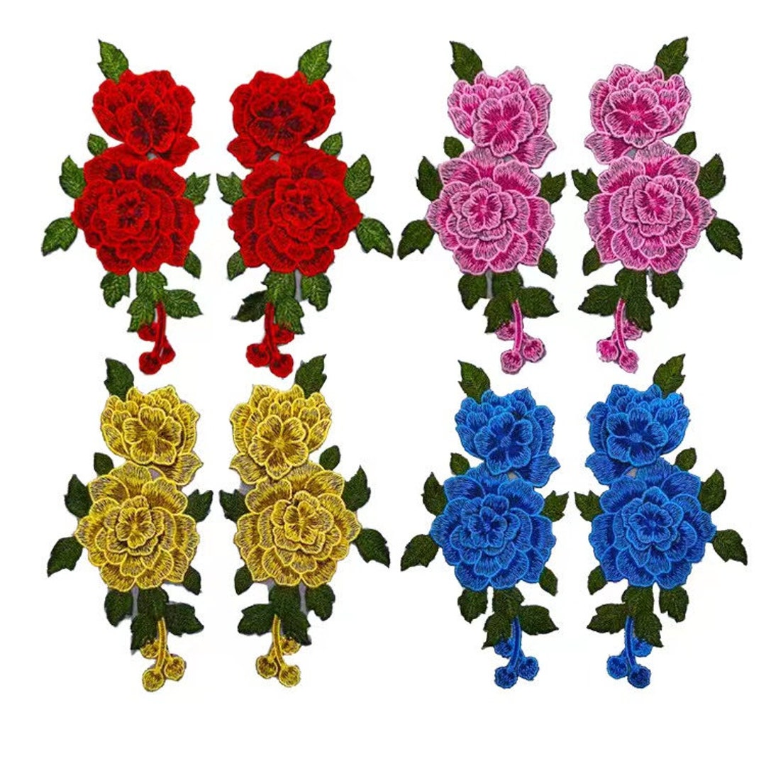 One Pair Flowers Patch Applique Embroidered Patch Clothing Decoration ...