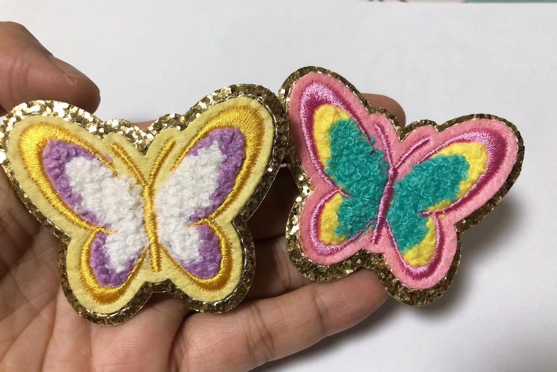 Sticker Colorful Chenille Embroidered Butterfly Patch Adhesive Patches ...