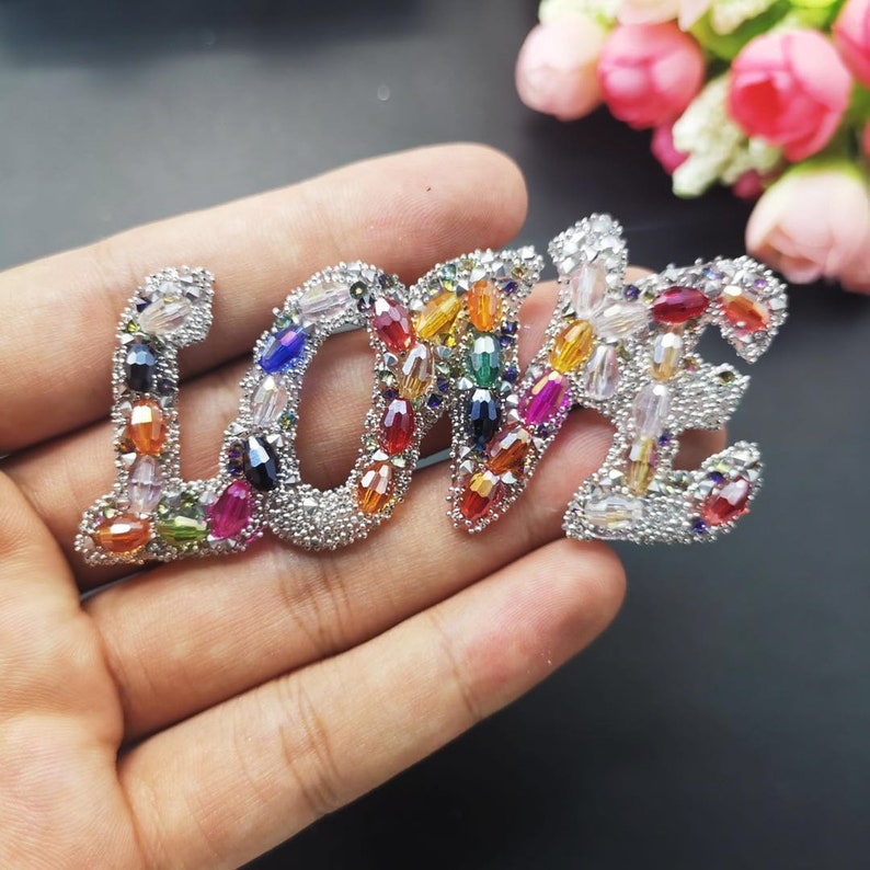 Love Iron on Patch Fashion Crystal N Beaded Rhinestone - Etsy