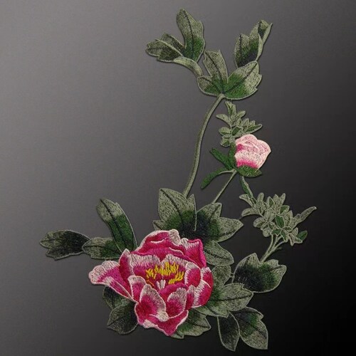 Large Peony Embroidered Applique Patch Vintage Floral Patch Etsy