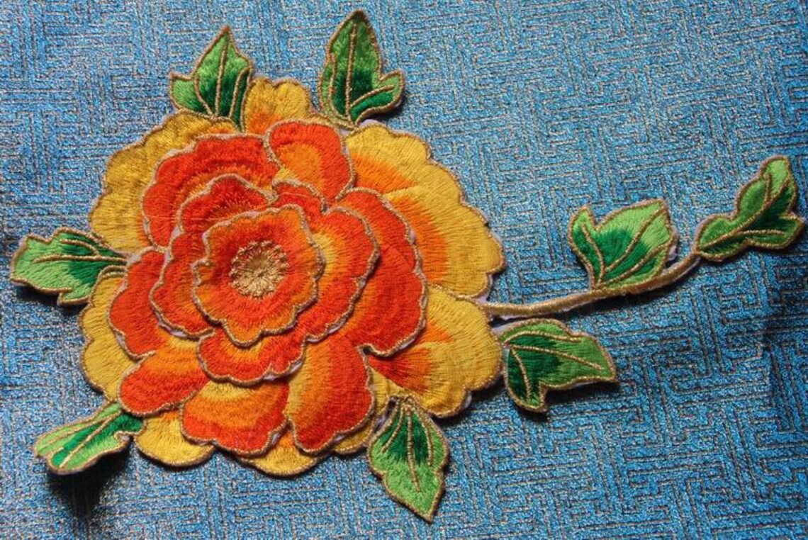 Peony Embroidered Applique Patch Vintage Floral Patch Clothing Etsy
