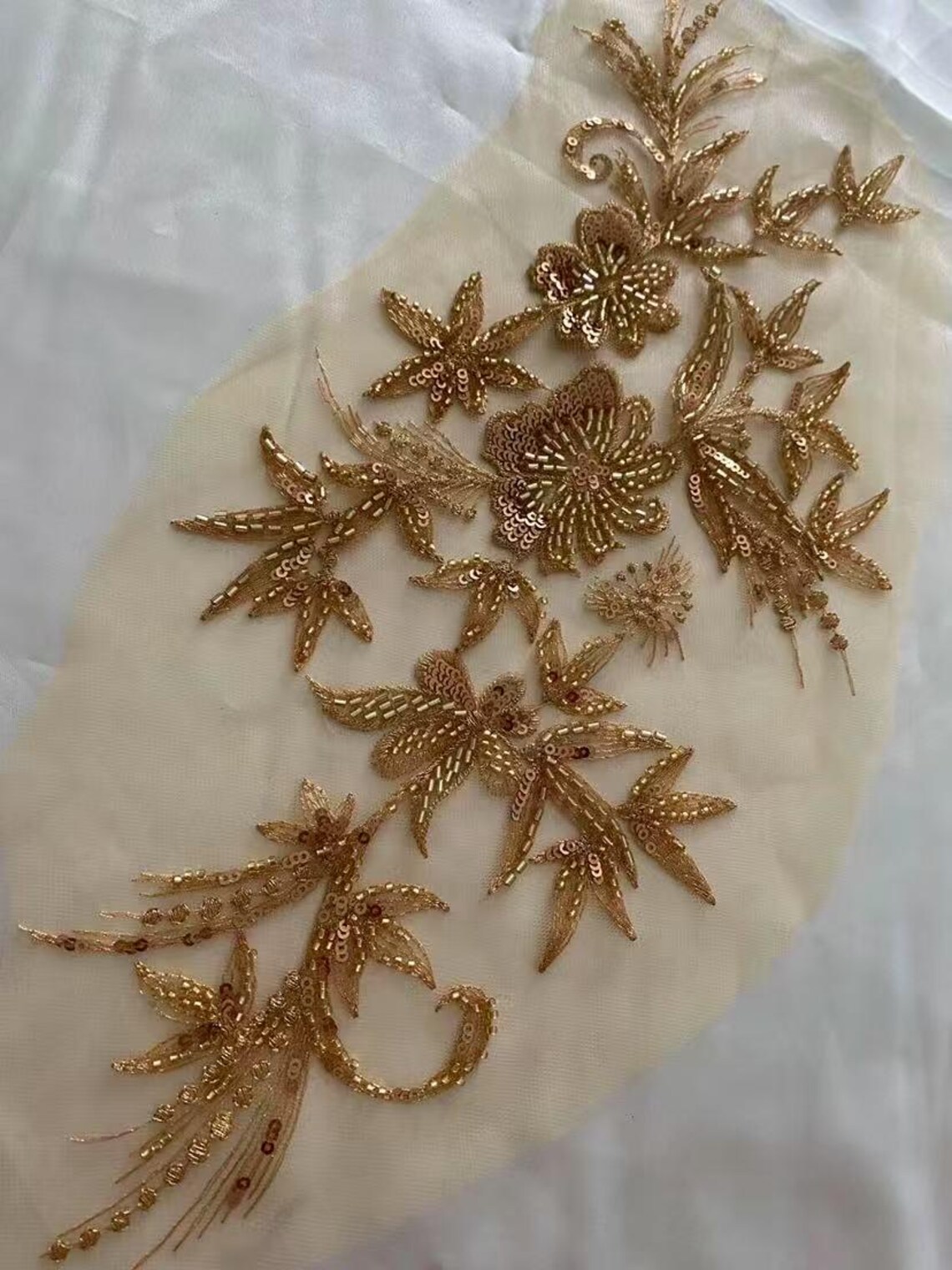 A Pair Beaded Flower Embroidered Patch Applique Decoration Patch ...