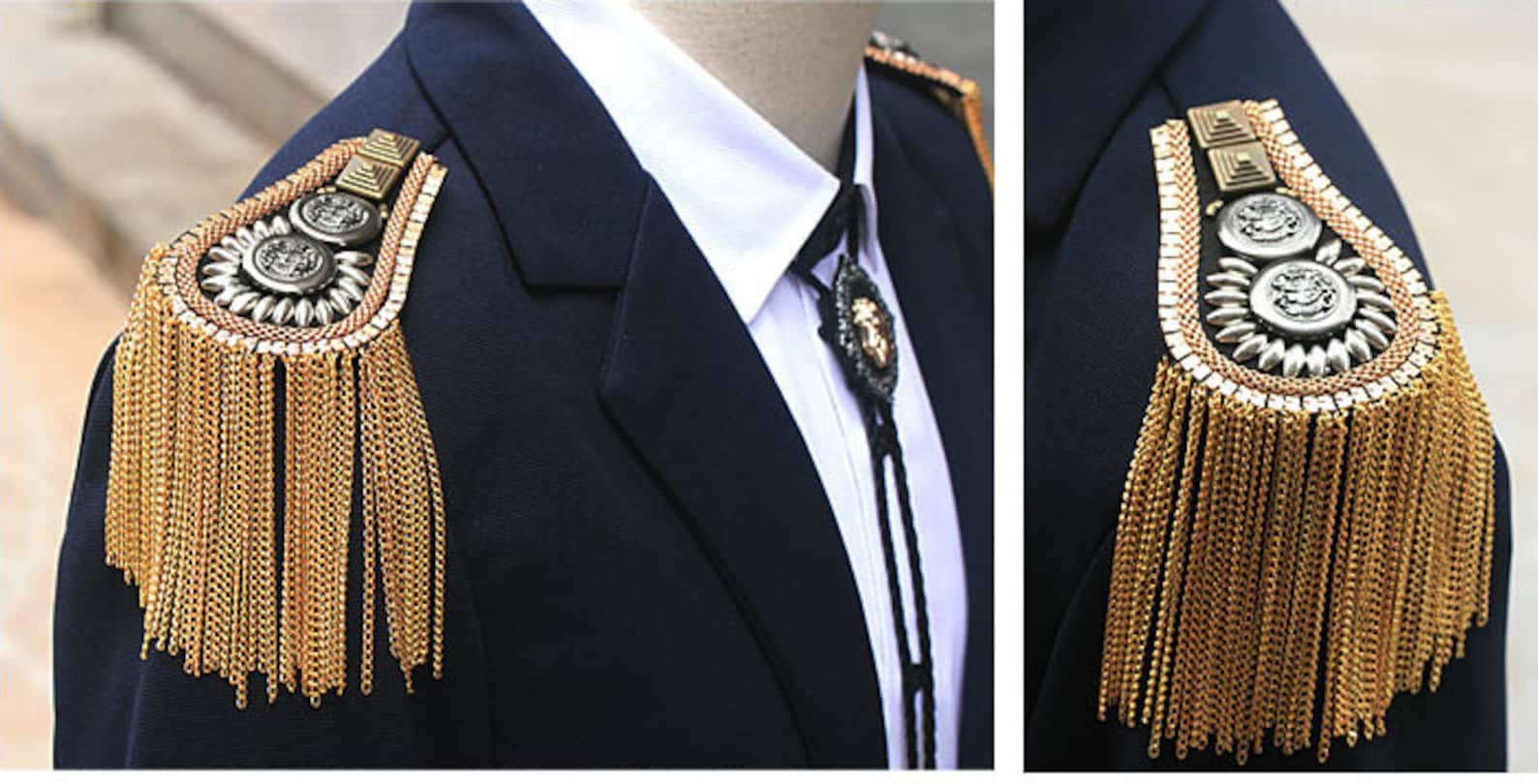 A Pair Gold Epaulettesspiked Epauletsgold Studs Pads With - Etsy