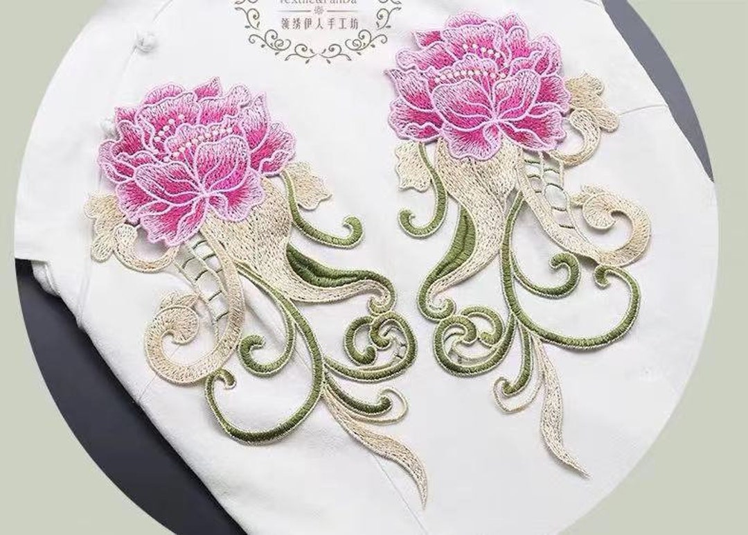A Pair Flower Patch Applique Embroidered Sewn on Fabric Clothes ...