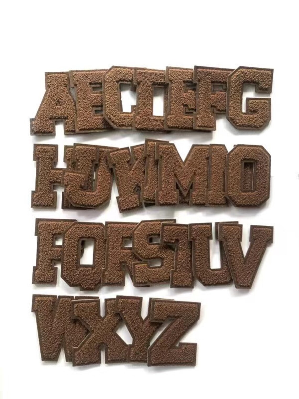 Brown Chenille Letters Patch Alphabet Embroidered Applique White ...