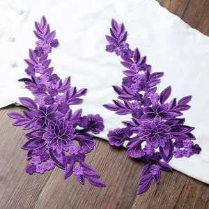 A Pair Purple Flower Applique Patch Embroidered Patch Clothing Sewn on ...