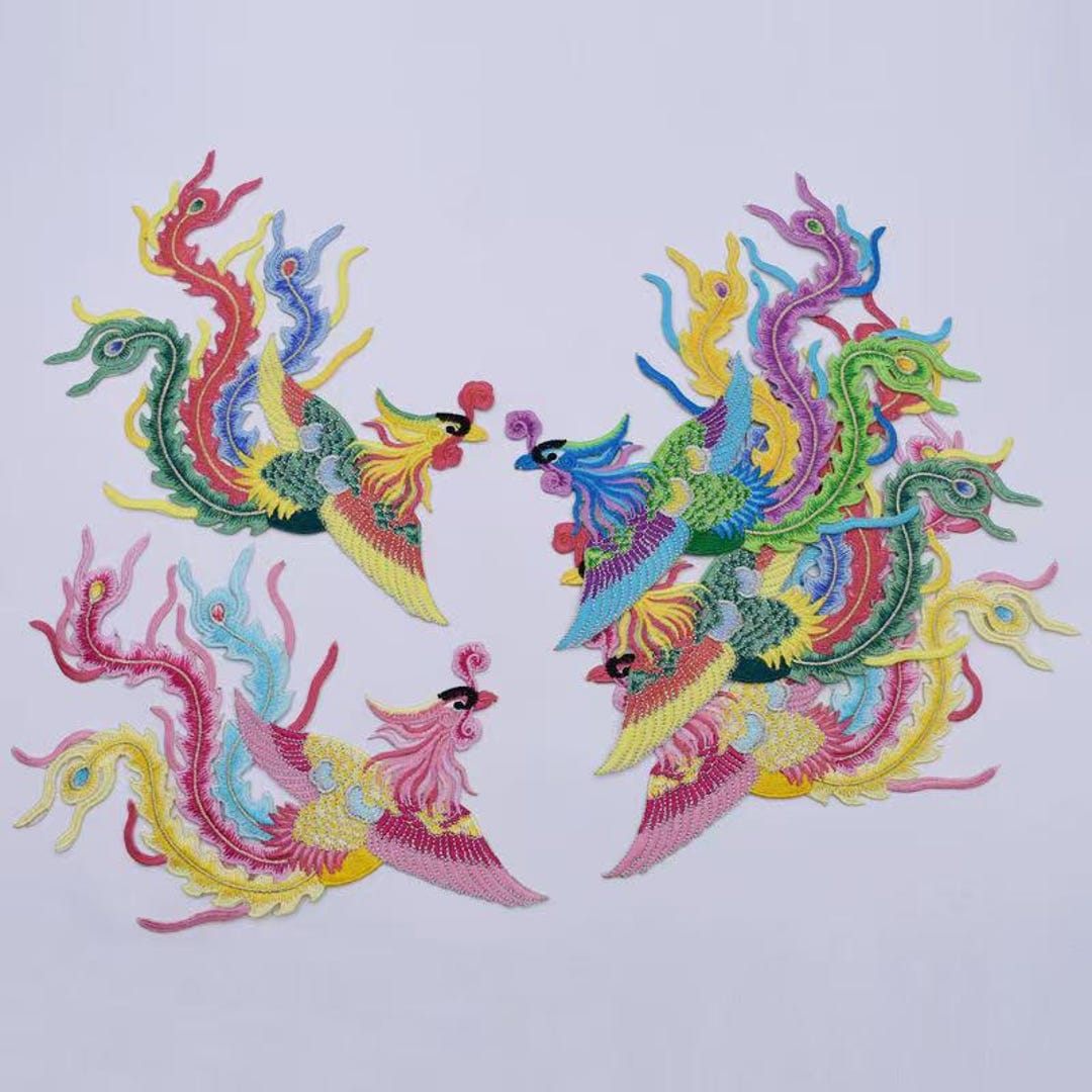 A Pair Phoenix Patch Embroidery Iron on Sequins Birds Appliques - Etsy