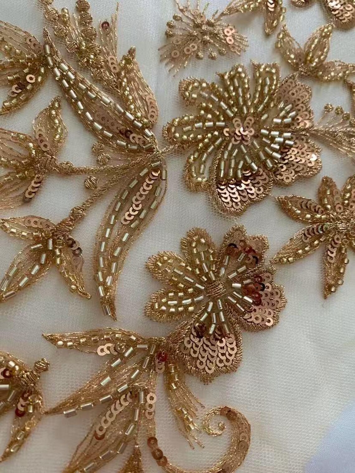 A Pair Beaded Flower Embroidered Patch Applique Decoration Patch ...