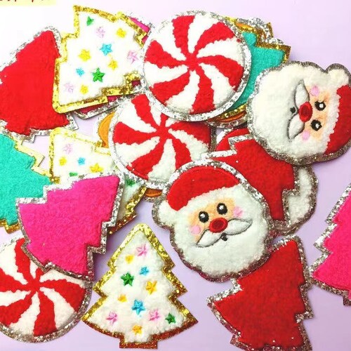 Christmas Tree Chenille Patch Santa Claus Patches Glitter - Etsy