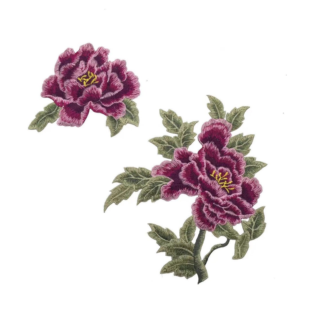 Couple Peony Flowers Floral Patch Applique Clothing Decoration Patch ...