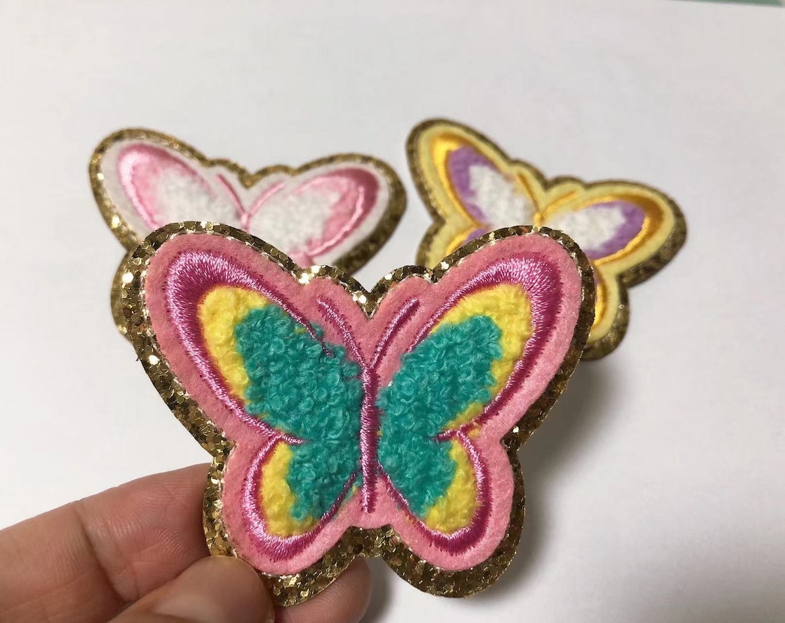 Sticker Colorful Chenille Embroidered Butterfly Patch Adhesive Patches ...