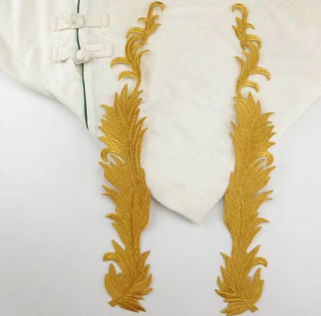 1 Pair Gold or Silver Leaf Patch Iron on Embroidery Appliques Clothing ...