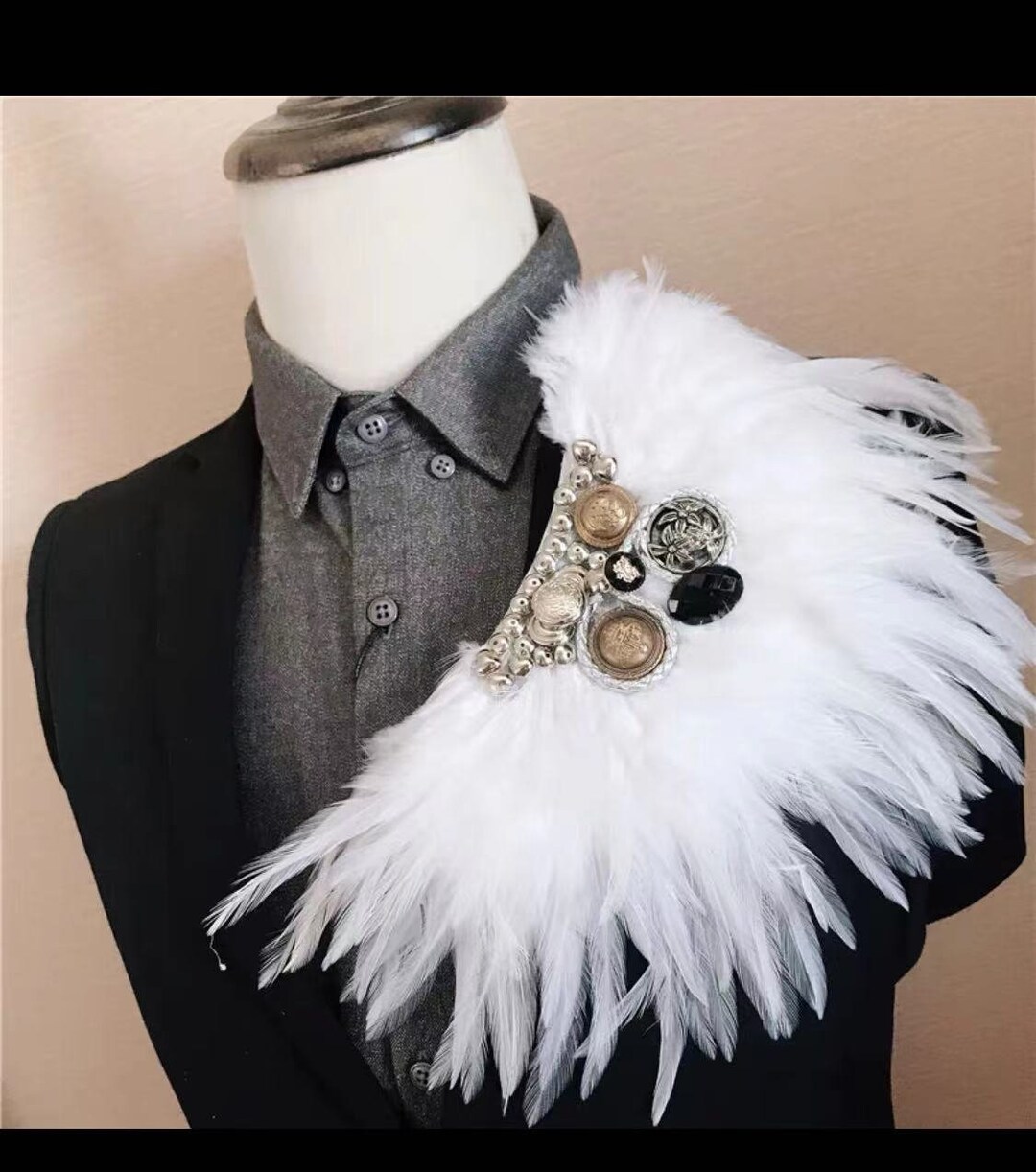 White Feather N Crystal Corsage ,white Epaulets,bridal Epaulets ...