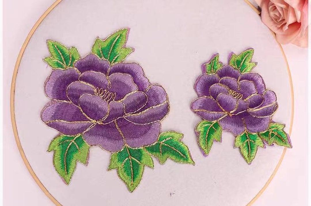 Peony Embroidered Floral Patch Iron on Flower Patch Fashion Patch - Etsy