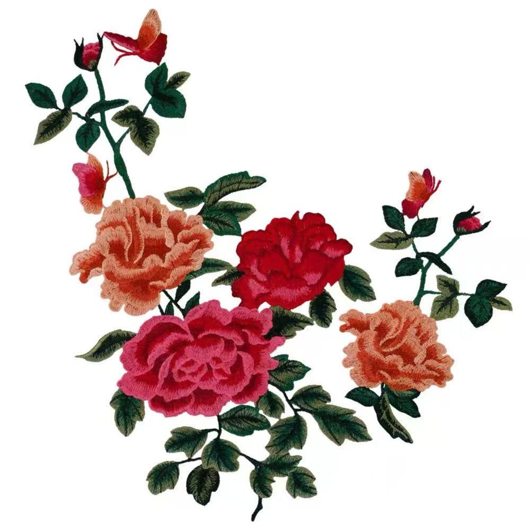 Couple Flower Embroidered Applique Patch, Flower Patch Supplies ...