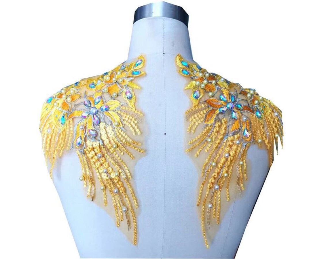 A Pair Golden Patch With Beaded Sequins Applique Patch Sweater ...
