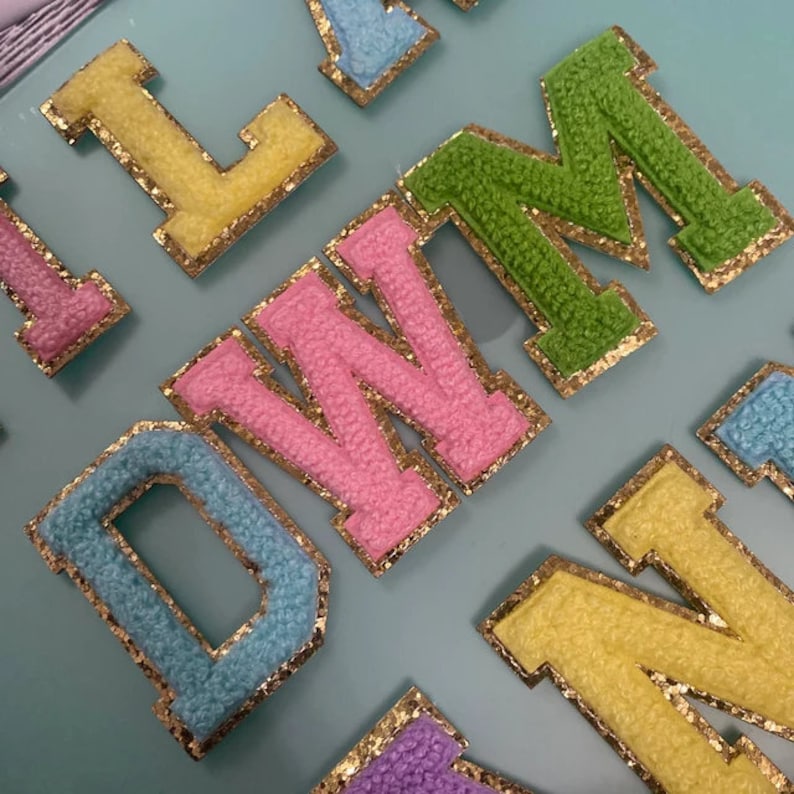 Sticker Colorful Chenille Embroidered Letters Patch Adhesive - Etsy