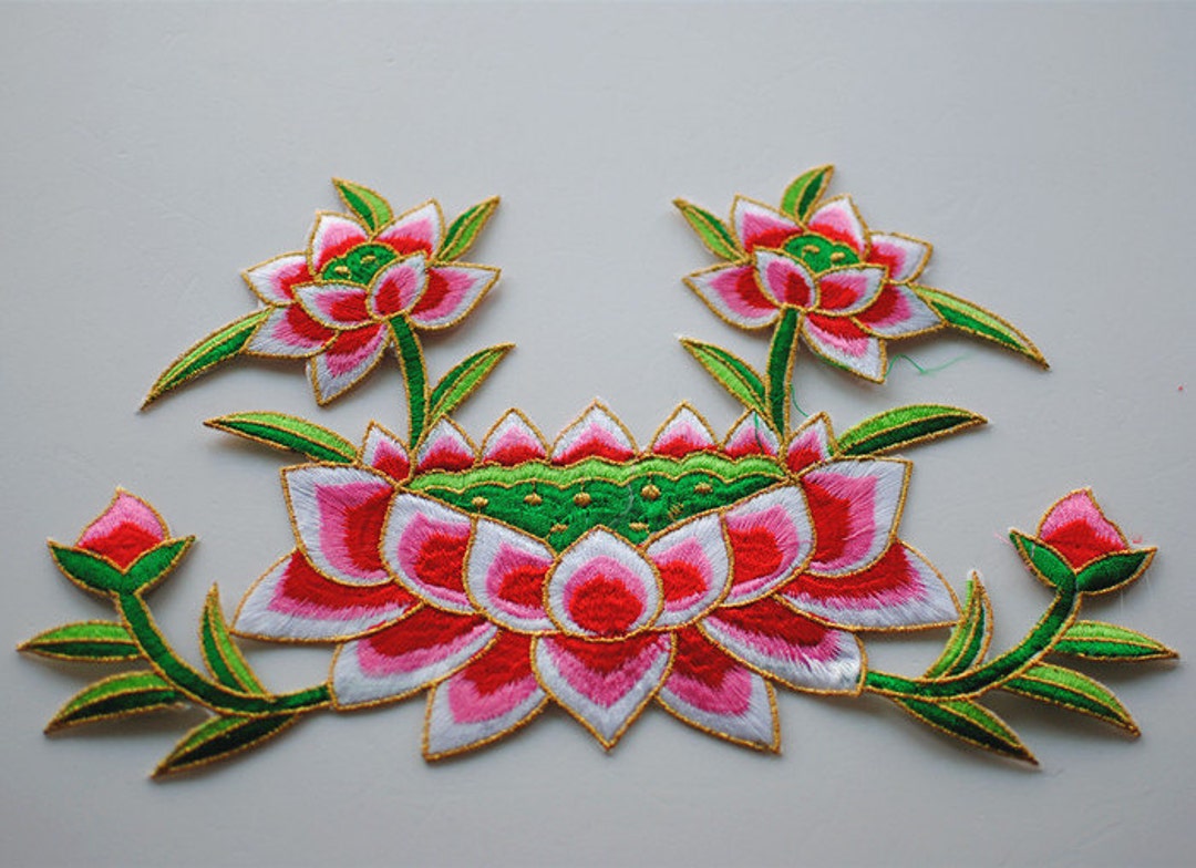 Lotus Applique Embroidery Flower Patch Dress Accessories Iron on Patch ...