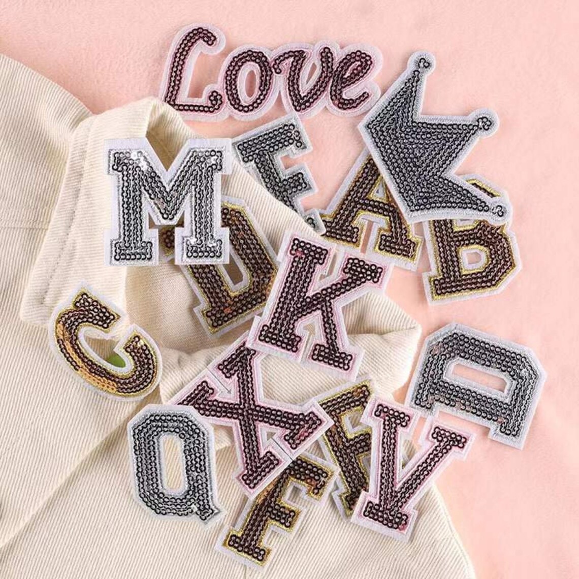 Golden or Silver Sequins Letters Patch Alphabet Embroidered - Etsy