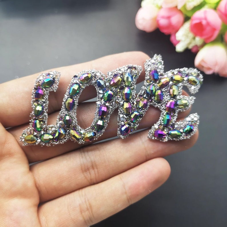 Love Iron on Patch Fashion Crystal N Beaded Rhinestone - Etsy