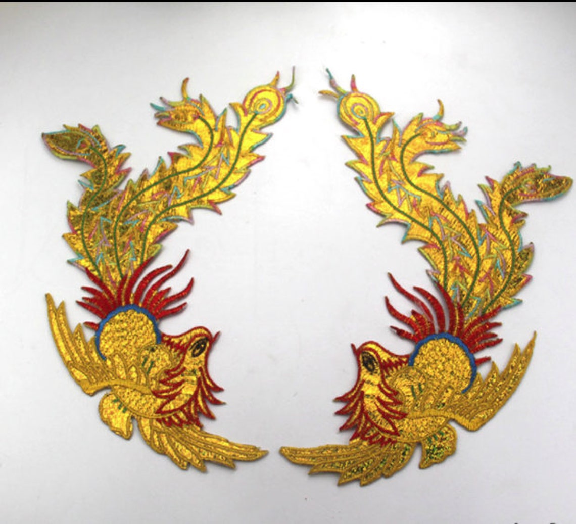 A Pair Phoenix Embroidered Patch Applique Decoration Patch - Etsy