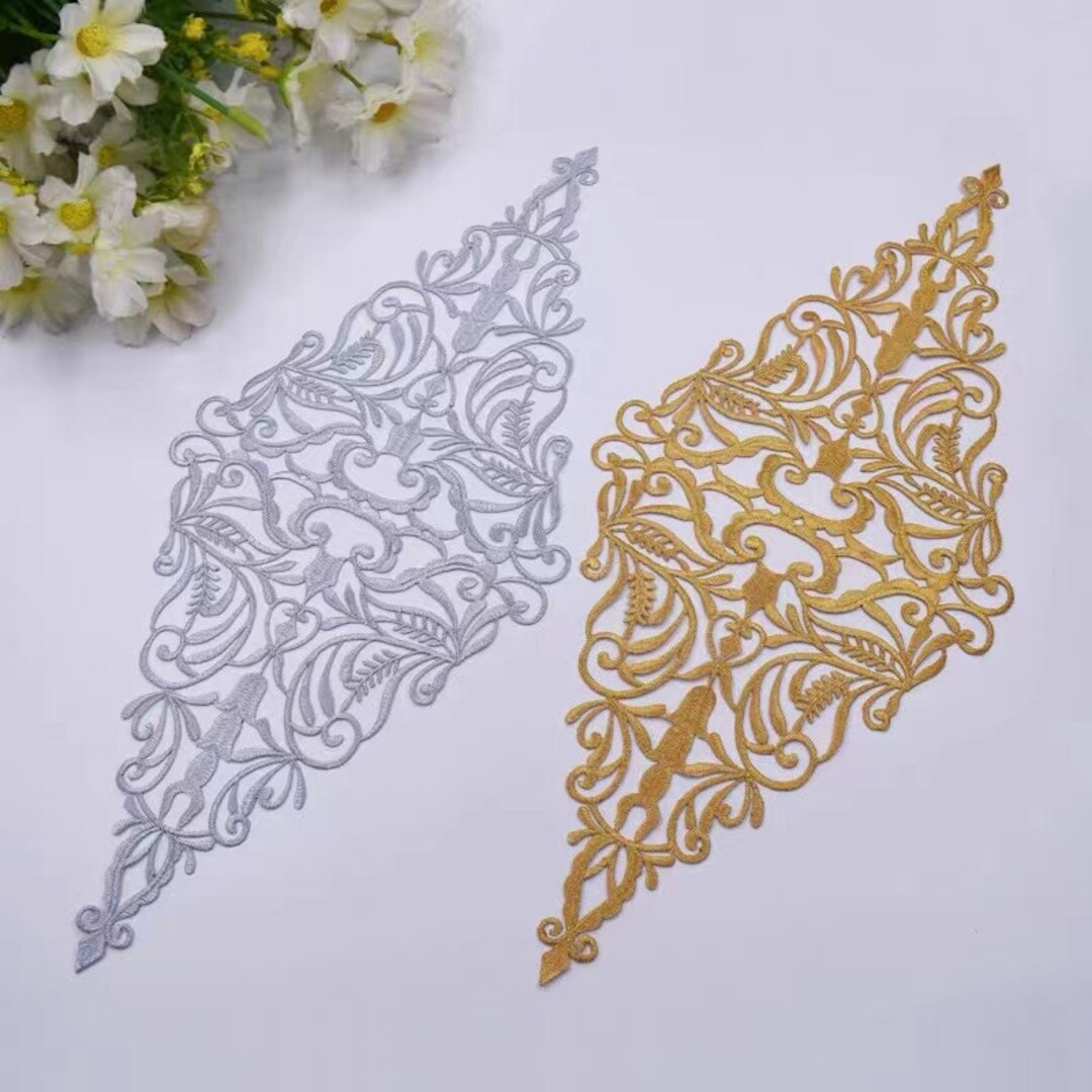 Large Gold or Silver Flower Patch Iron on Embroidery Appliques Garments ...