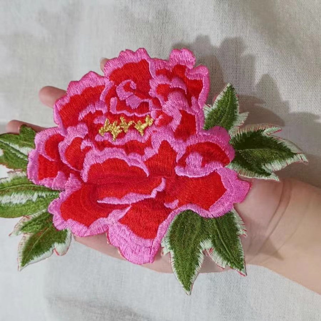 Peony Embroidered Floral Patch Iron on Flower Patch DIY Clothing ...